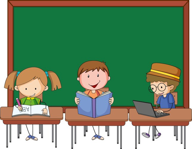 School board with children faces Royalty Free Vector Image
