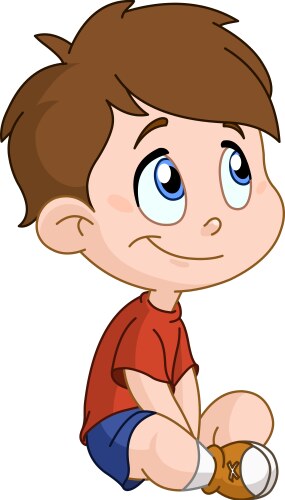 Cartoon boy sitting looking up thoughtfully Vector Image