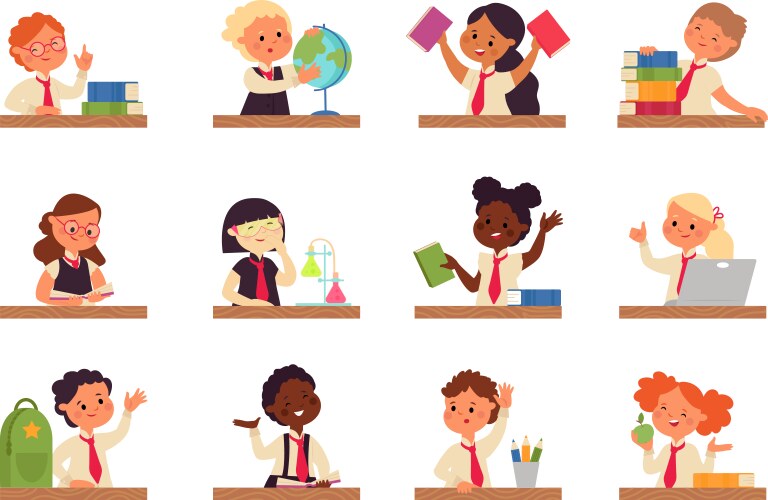 Cartoon kids studying in library Royalty Free Vector Image