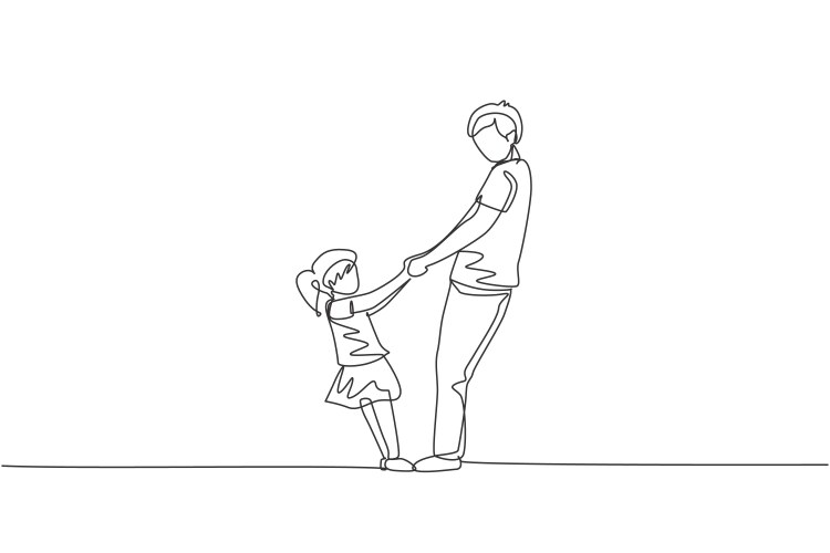 Single one line drawing dad carry his daughter Vector Image