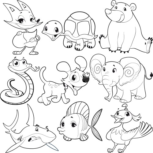 Cute animals black and white set Royalty Free Vector Image