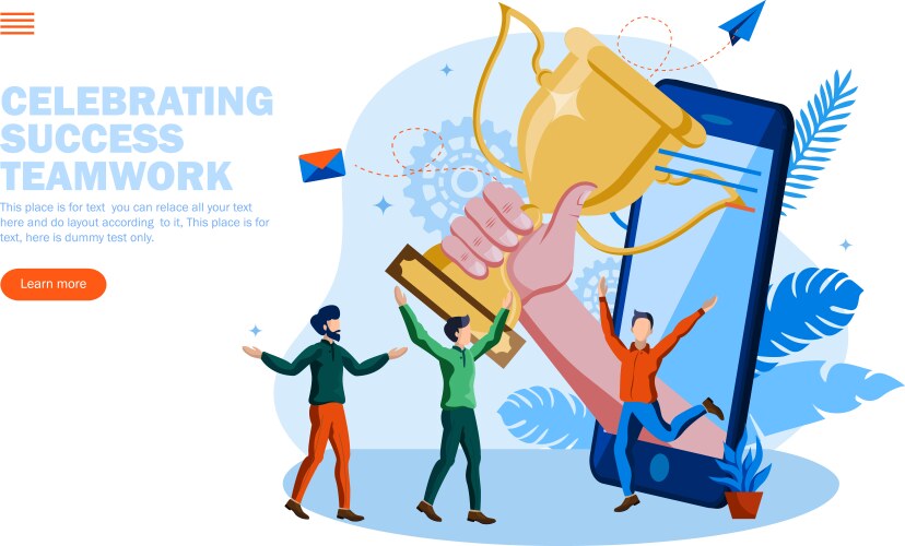 Team celebrating teamwork with big winning hand Vector Image