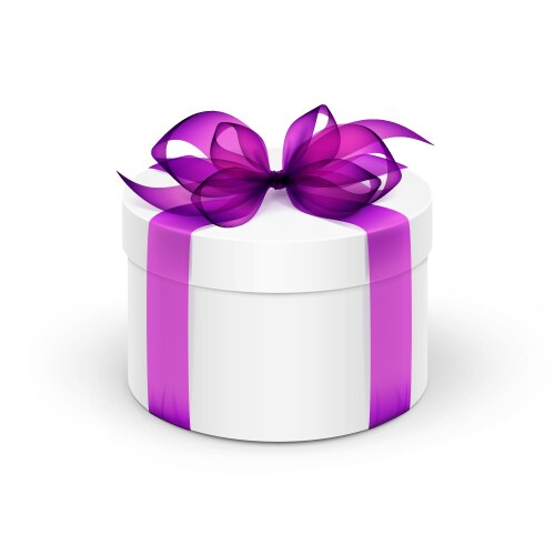 White gift box with light purple violet ribbon Vector Image
