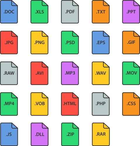 Pdf electronic file collection icons set Vector Image