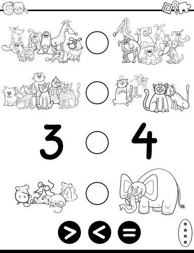 Greater less or equal math task coloring page Vector Image