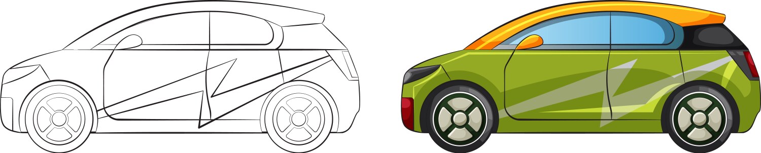 Transition from line art to detailed car design Vector Image