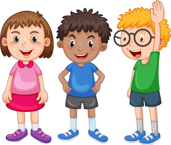 Three kids in a hotdog stand Royalty Free Vector Image