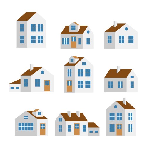 Small and big cartoon houses isolated set Vector Image