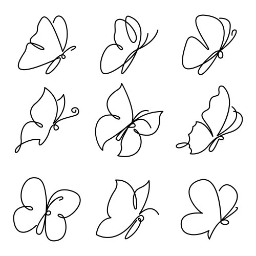 Butterfly continuous line drawing set Royalty Free Vector