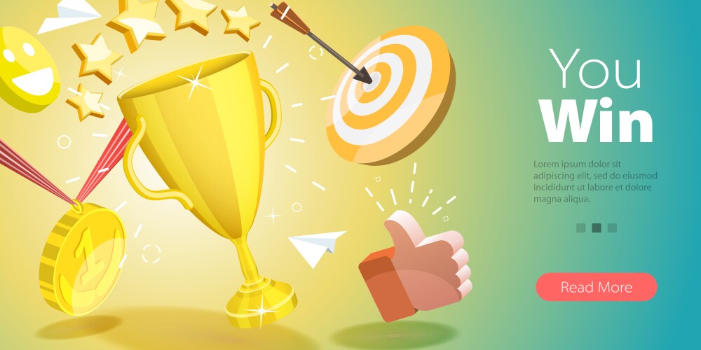 You win poster with prize cup Royalty Free Vector Image