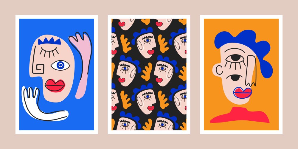 Art posters geometric face portrait cubism style Vector Image