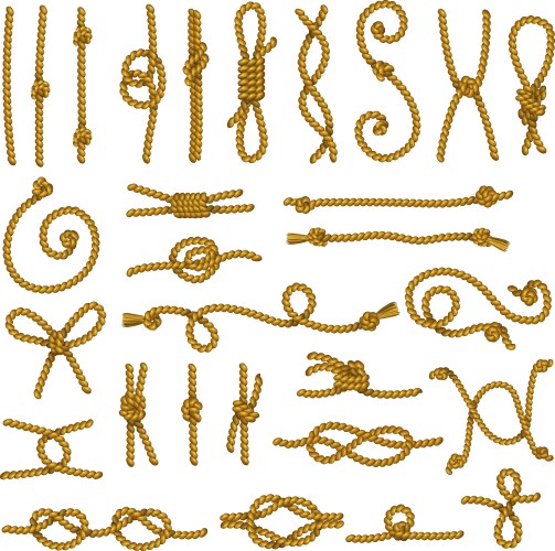 Rope with knot realistic marine curved Royalty Free Vector