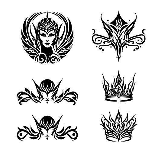 Elven style crowns and design elements Royalty Free Vector