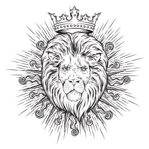 Lion Head in Sun Rays Royalty Free Vector Image