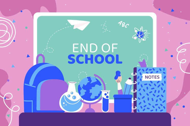 Flat end of school background Royalty Free Vector Image