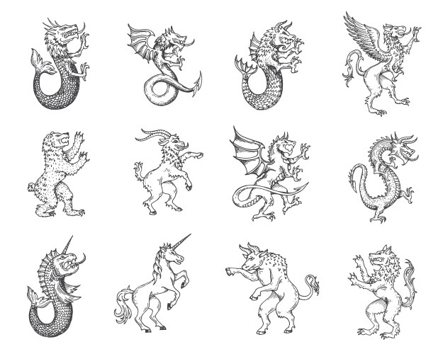Heraldic sea monsters Royalty Free Vector Image