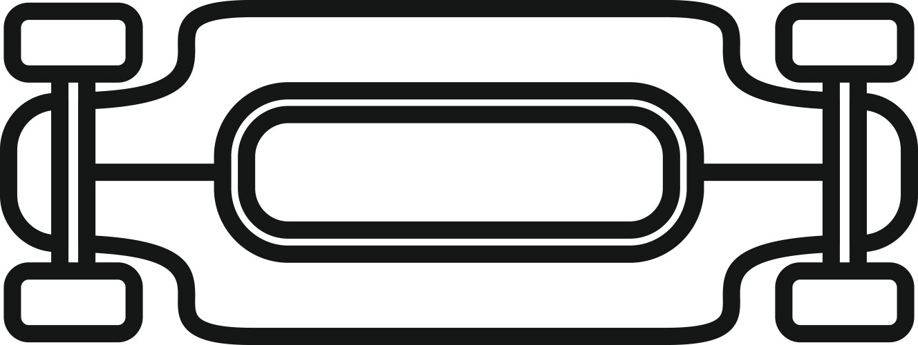 Skateboard top view showing wheels and deck Vector Image