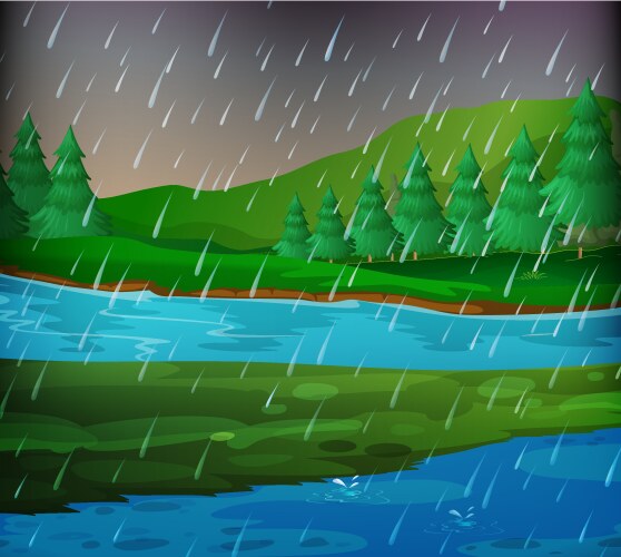 Scene with houses in the rain Royalty Free Vector Image