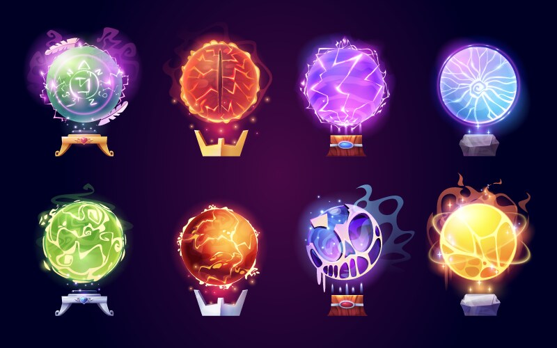 Magical crystal orbs glowing magic balls Vector Image