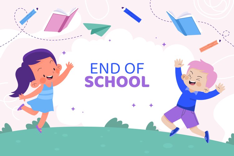 Flat end of school background Royalty Free Vector Image