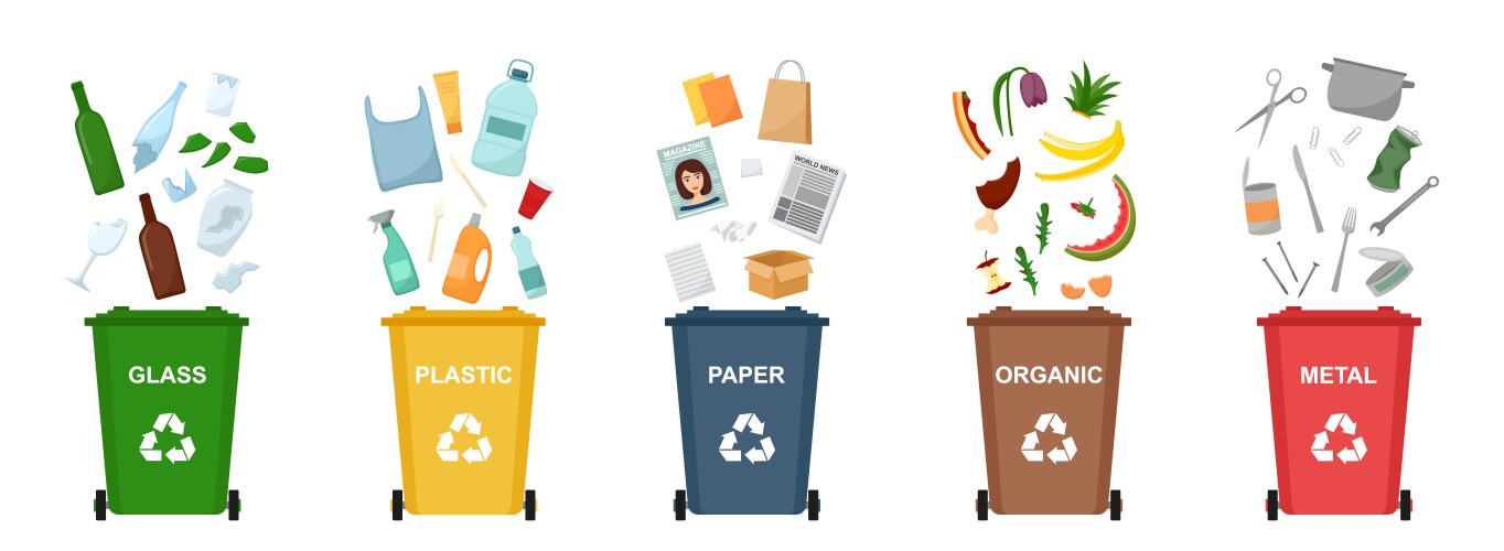 Rubbish bins for recycling different types Vector Image