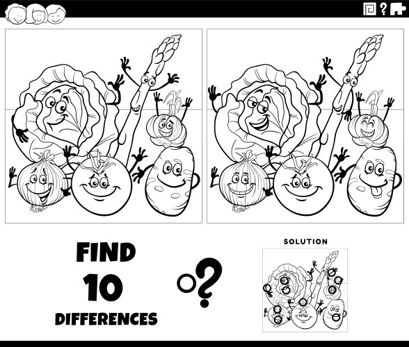Differences activity with cartoon vegetables Vector Image