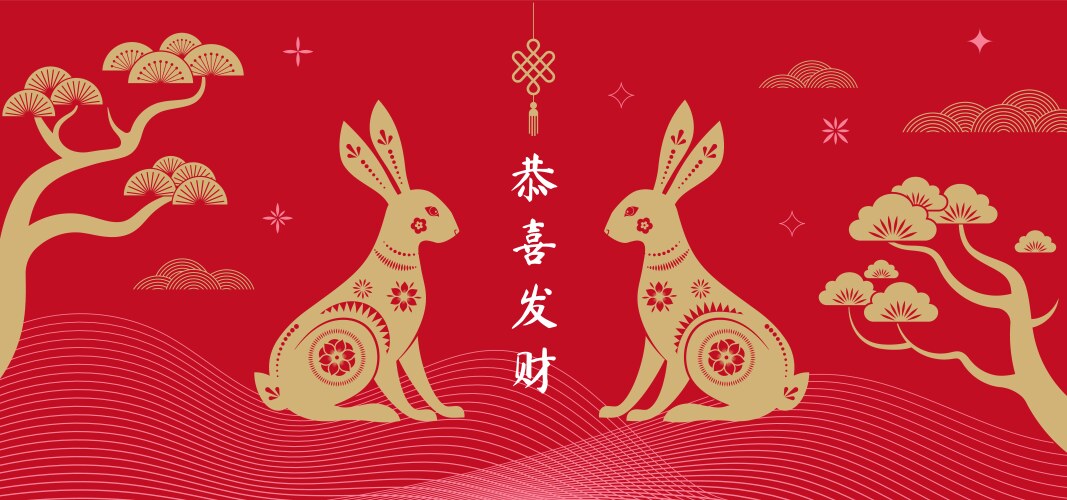 2023 chinese new year rabbits design gold on red Vector Image
