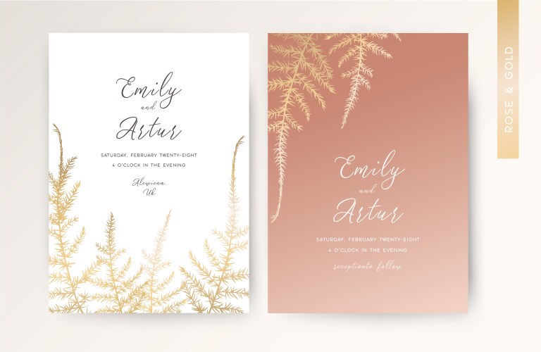 Golden wedding invitation card template Royalty Free Vector