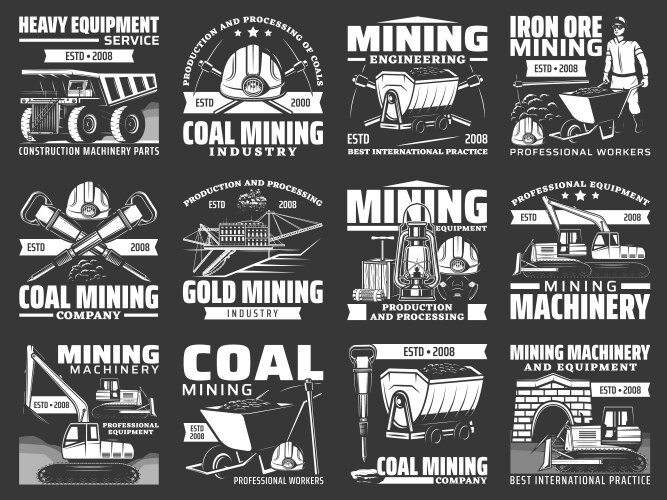Miner helmet pickaxe and mining equipment icons Vector Image