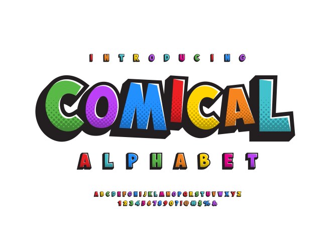 Comic font design funny pop art letters Royalty Free Vector