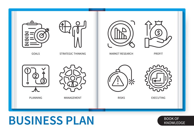 Business plan and planning icons set Royalty Free Vector
