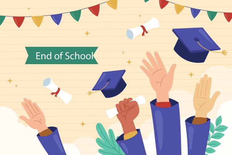 Flat end of school background Royalty Free Vector Image