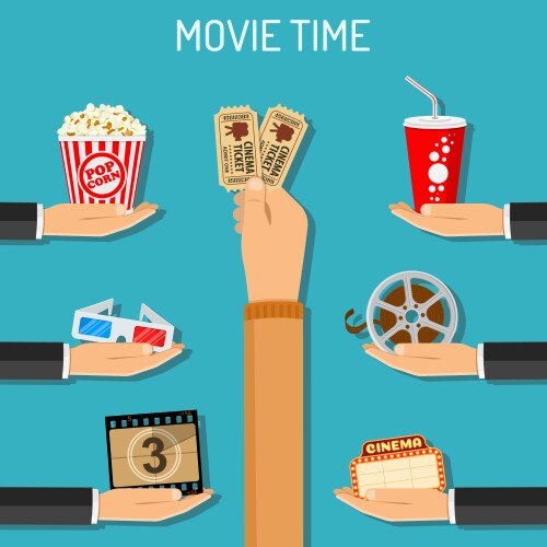 Cinema and movie time neon signboard Royalty Free Vector