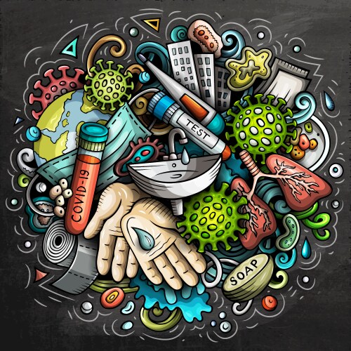 Cartoon doodles quarantine Royalty Free Vector Image