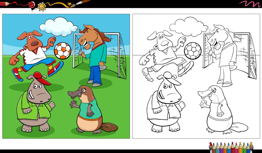 Cartoon cute tiger playing soccer Royalty Free Vector Image