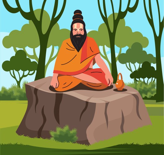 Holy man sadhu sitting and meditating Royalty Free Vector