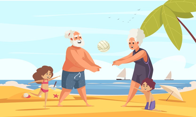 Old people activity flat cartoon composition Vector Image