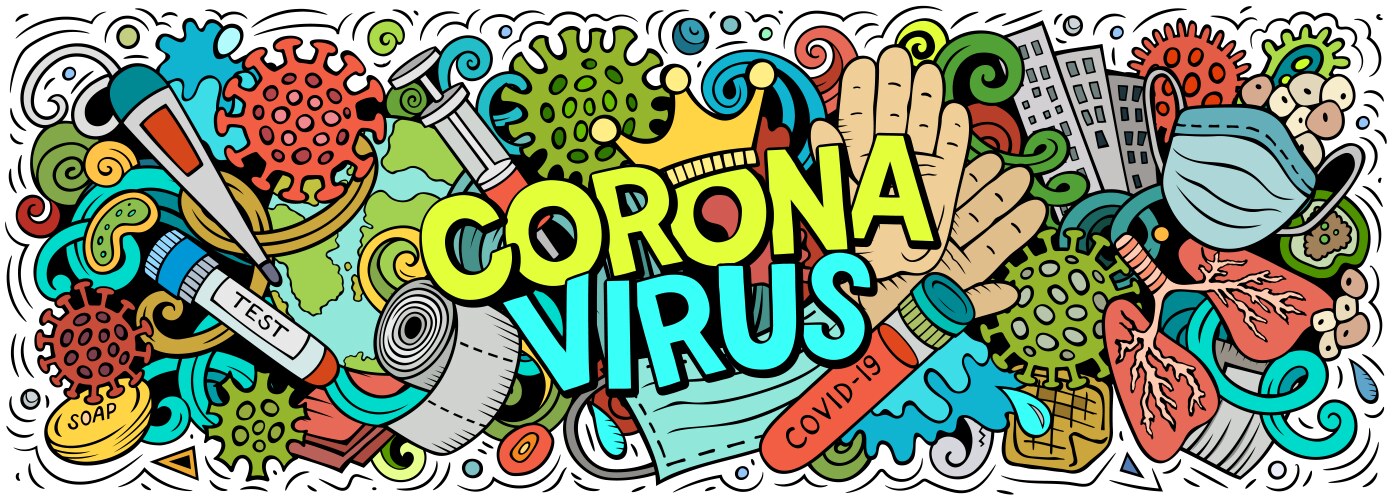 Cartoon doodles quarantine Royalty Free Vector Image