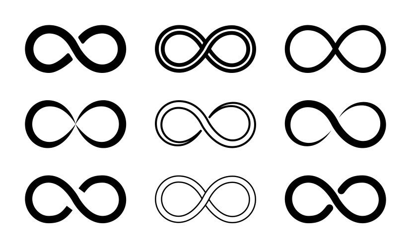 Black infinity symbols repetition icons and signs Vector Image