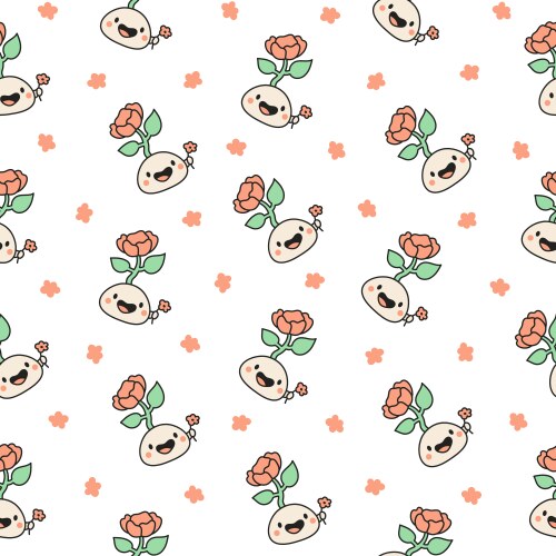 Cute kawaii seed with roots seamless pattern Vector Image