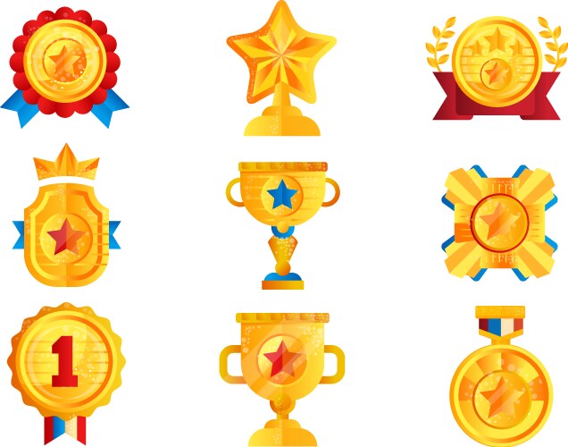 Golden cups and awards as achievement trophy Vector Image