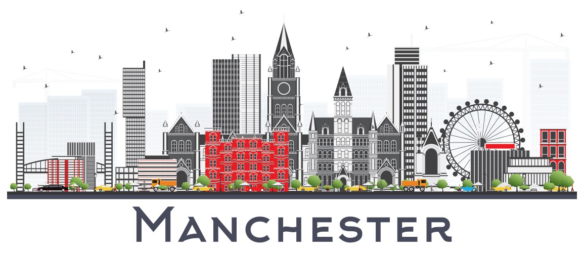 Manchester skyline silhouette Royalty Free Vector Image