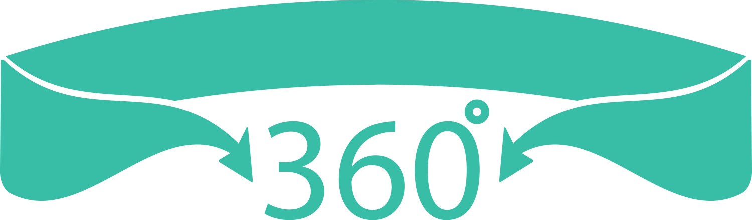 Teal 360degree angle icon symbolizing panoramic Vector Image