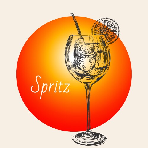 Aperol spritz cocktail hand drawn alcohol drink Vector Image