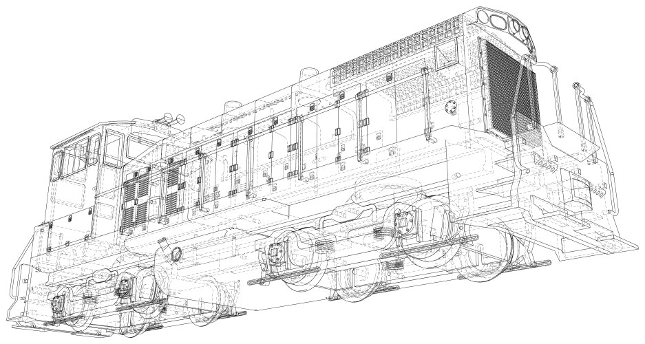 Train technical wire-frame rendering Royalty Free Vector