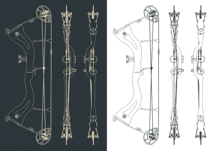 Compound bow quiver isometric blueprints Vector Image