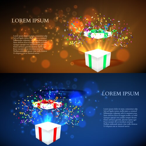 Open gift with fireworks from confetti Royalty Free Vector
