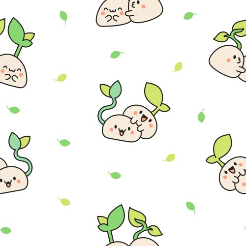 Cute kawaii seed with roots seamless pattern Vector Image