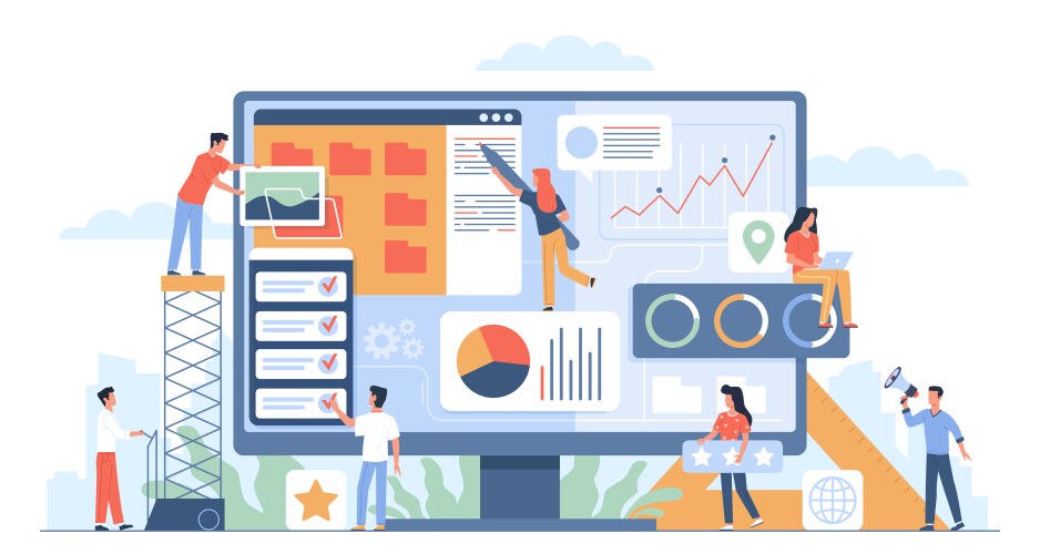 Website design wireframe technology tiny people Vector Image