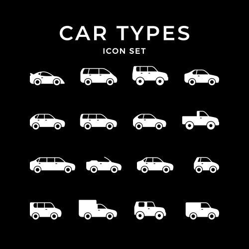 Set glyph icons car types Royalty Free Vector Image
